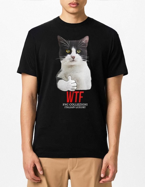 Playera FNC Collezioni Gato WTF cuello redondo para hombre 1
