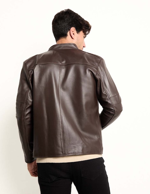 Chamarra casual Michel Domit de piel con bolsillos para hombre 2