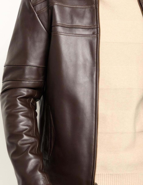 Chamarra casual Michel Domit de piel con bolsillos para hombre 4