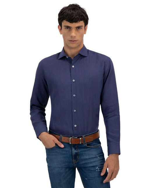 Camisa casual Men's Fashion de lino manga larga para hombre 1