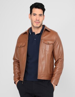 Chamarra Michel Domit de piel con bolsillos para hombre