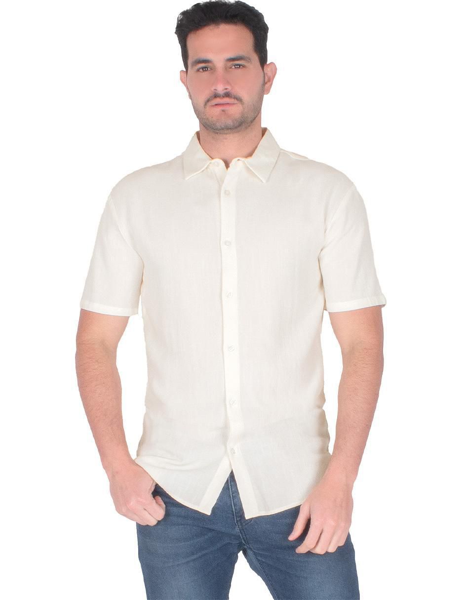 Camisa casual Generra de lino manga corta para hombre